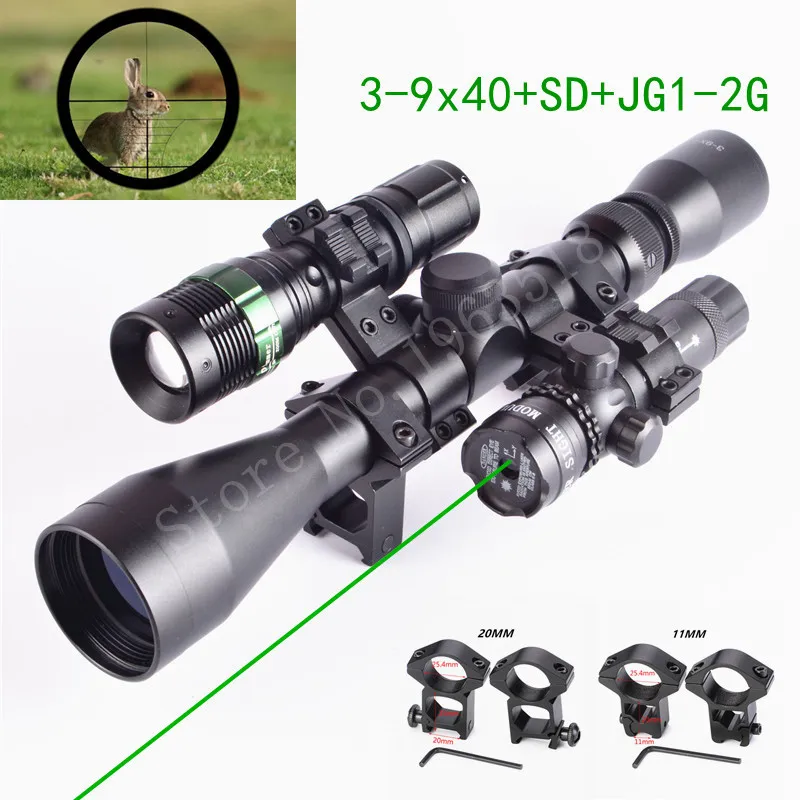 Spike 3 9x40 Riflescope+Flashlight+Green Laser Combination Tactics ...