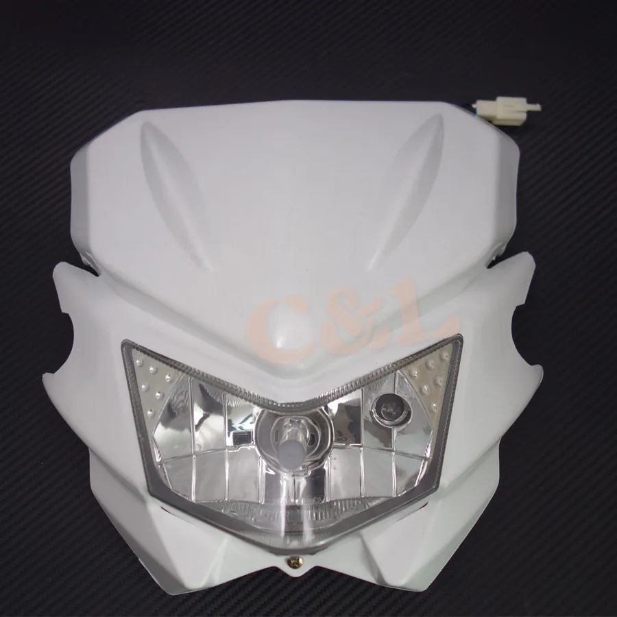 Motorcycle White H4 Plastic Front Headlight For Dual Sport Dirtbike Off ...