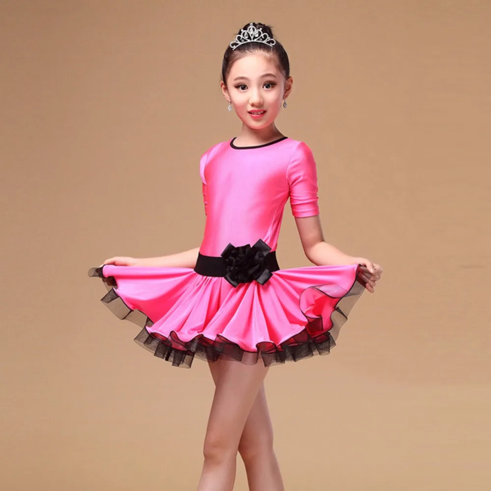 2018 Girl/Kids/Children Latin Dance Costumes 2Pcs(Dress+Belt) Nylon ...