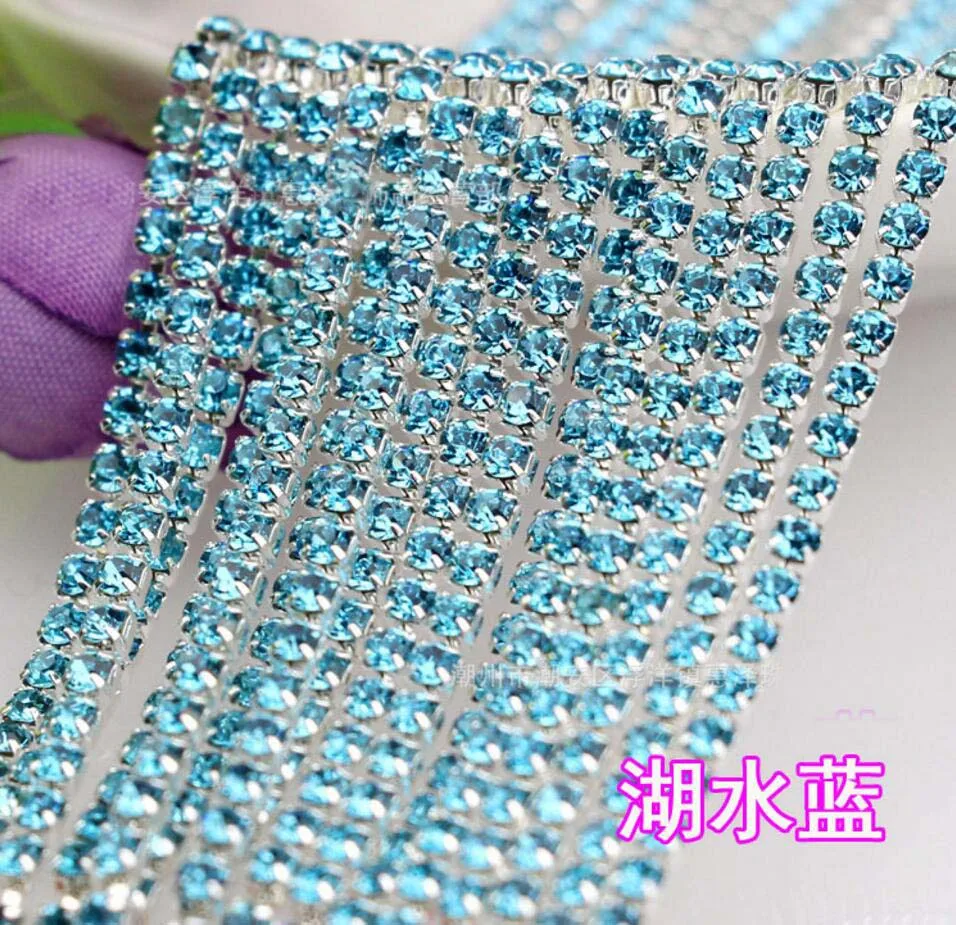 10 Meters Ss12 3mm Color Sky Blue Diamond Crystals Rhinestones Silver