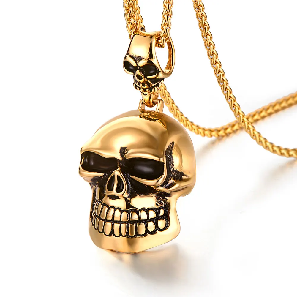 WAWFROK Men's Pendant Necklace Gold colour Colour Gothic Punk Skull ... WAWFROK Men's Pendant Necklace Gold colour Colour Gothic Punk Skull ...