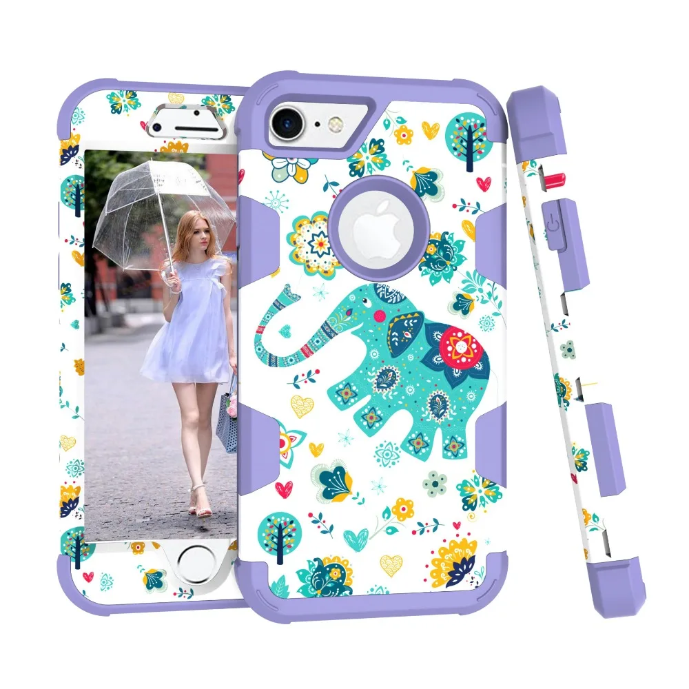 Case For IPhone 7 Fashion Cute Elephant Pattern 3 In 1 Hybrid Hard ...