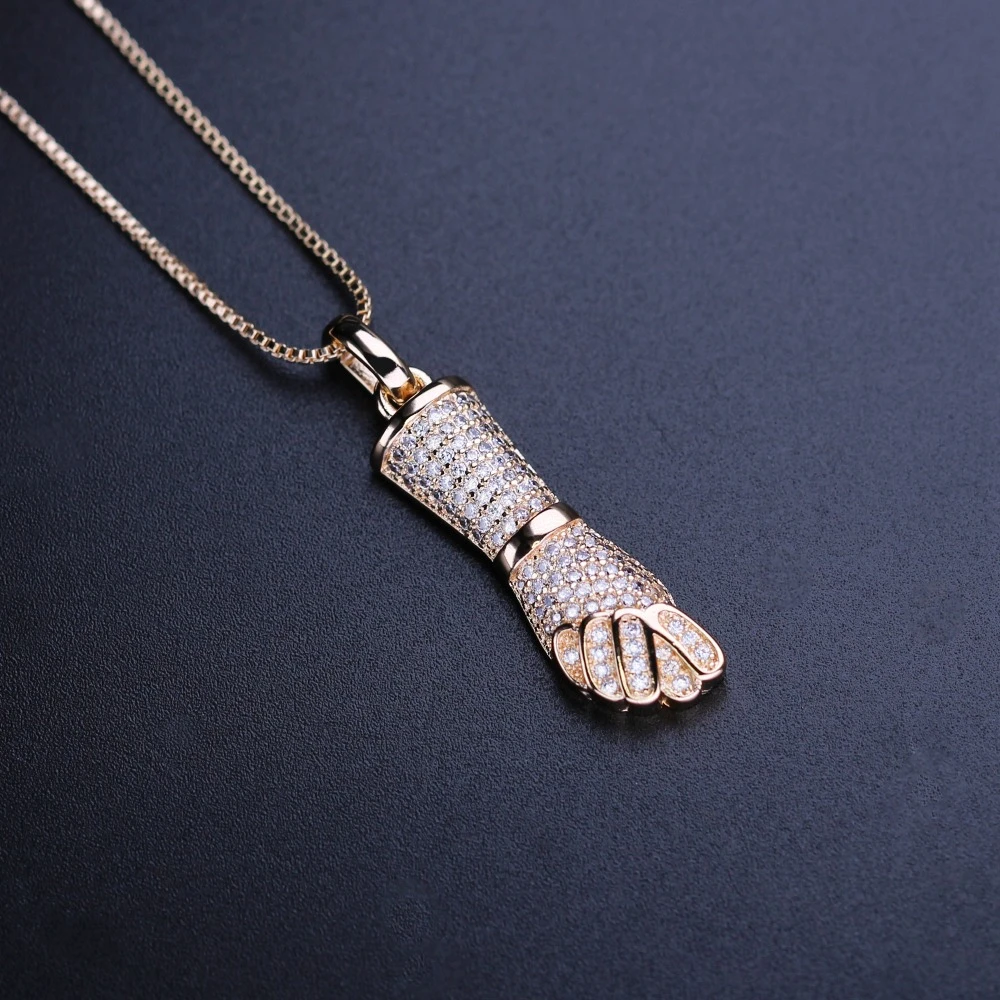 Champagne Gold Male Necklace Punk Hamsa Hand Pendant Turkish Lucky Hand ...