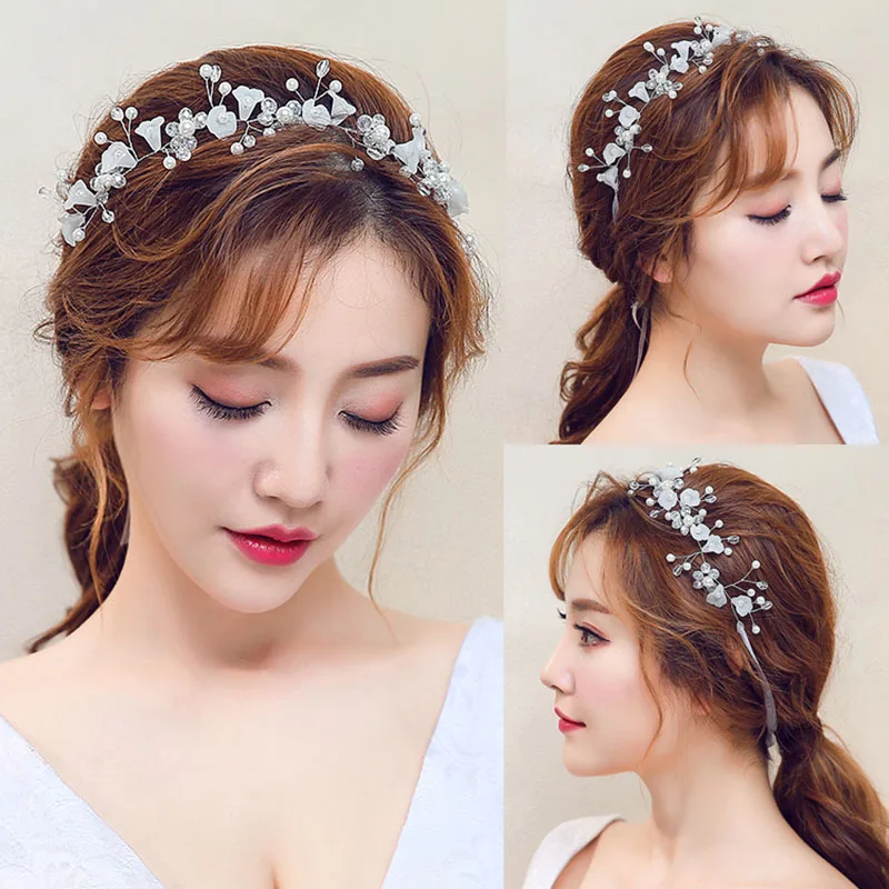 Elegant Crystal Flower Headbands For Bridal Wedding Pearl Hairband Hair