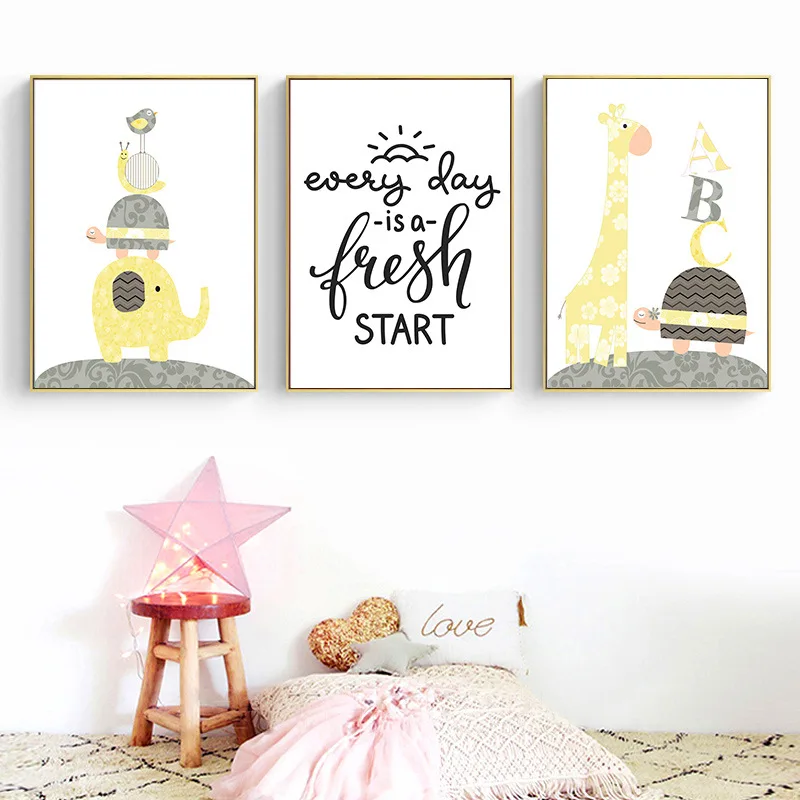 The Cute Cartoon Poster Children's Room Giraffe Letter Decor Painting ...