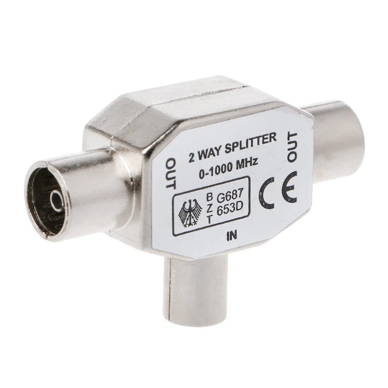 2 Way T Splitter1x Male to 2 x Female Metal COAX Coaxial TV Aerial ...