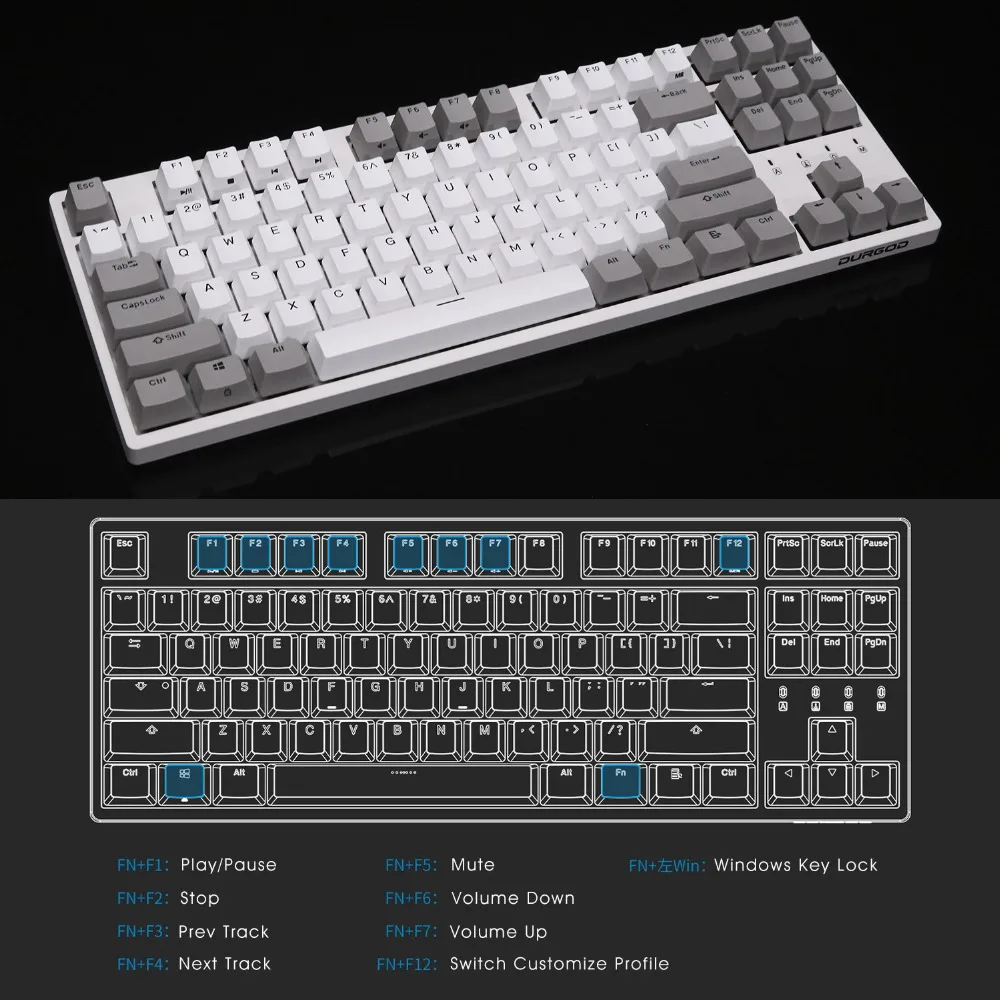 DURGOD 87 TKL Gaming Mechanical Gaming Keyboard with Cherry MX Silver ...
