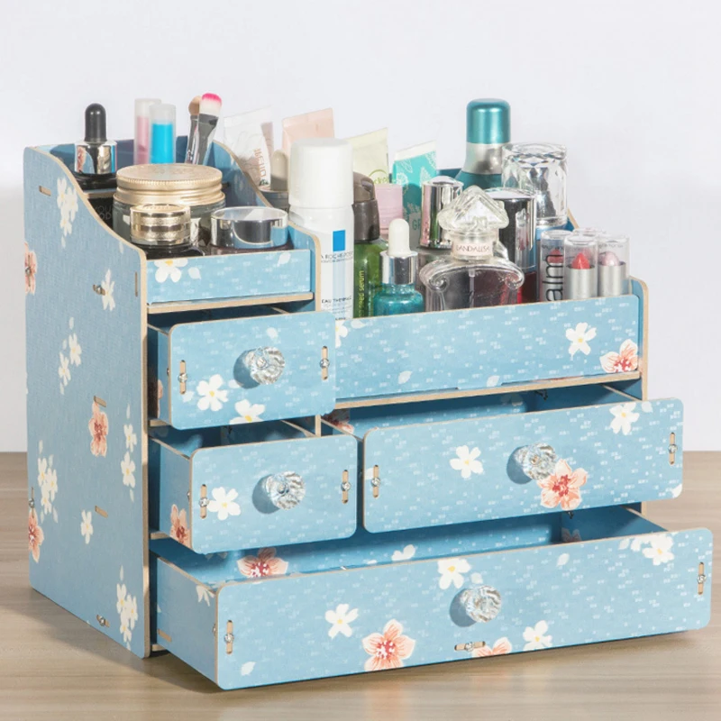 Wooden padded desktop cosmetics storage box handmade home storage ...