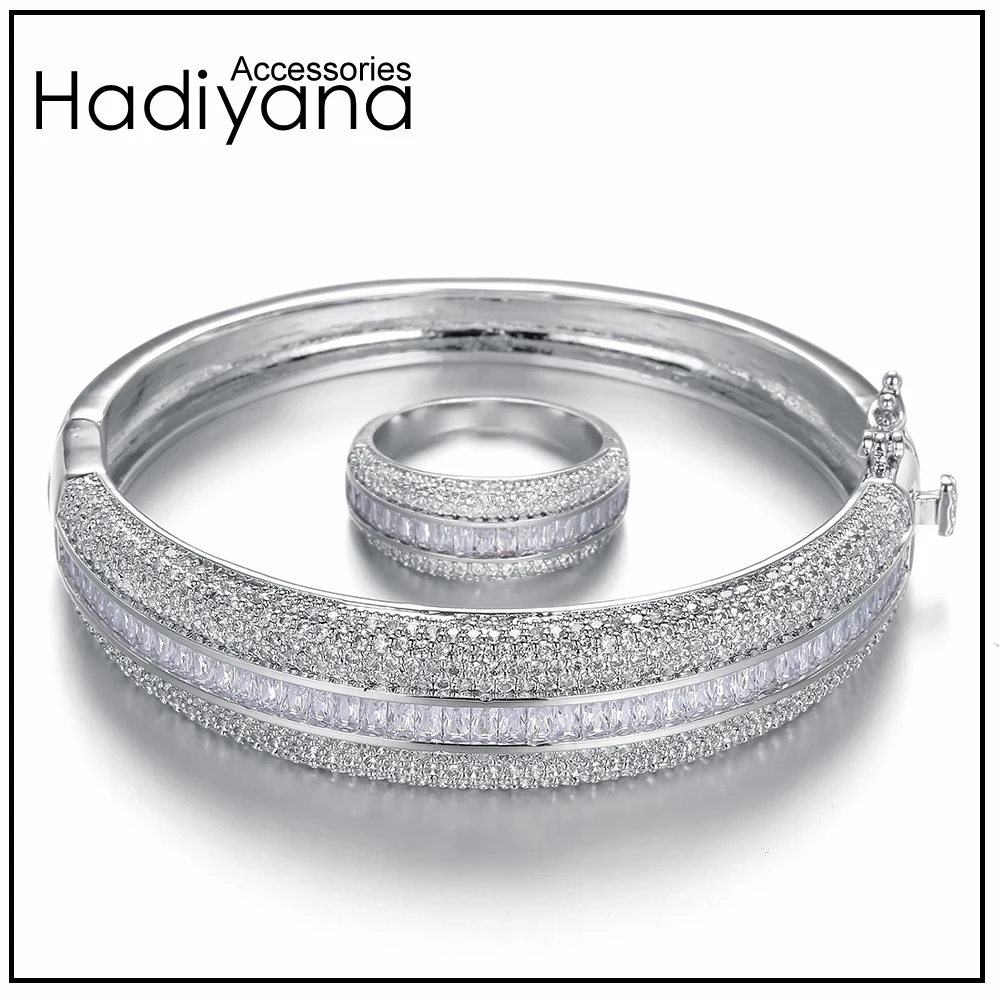 HADIYANA Sparkling Big Bangle With Shining Cubic Zircon Women 2pcs ...