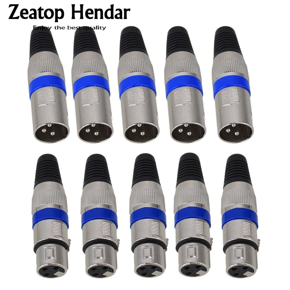 10Pairs Silver and Blue Metal 3 Pin XLR Audio Cable Connector MIC ...