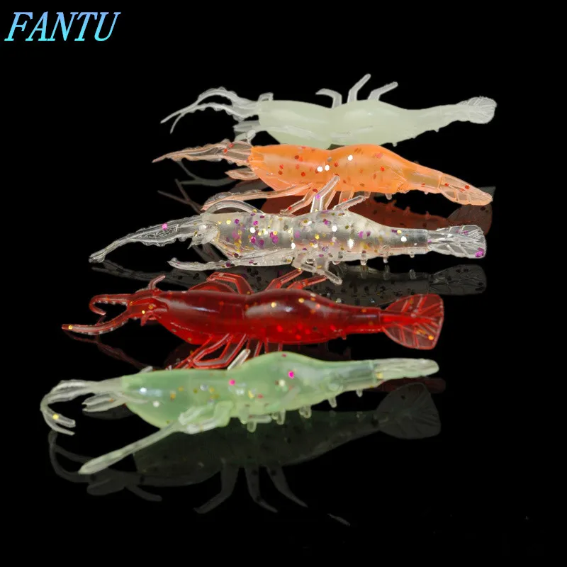 FANTU Artificial Shrimp Lure Fishing Soft Lures 5.5cm/3.5g Camarao Artificial Lure Luminous ...