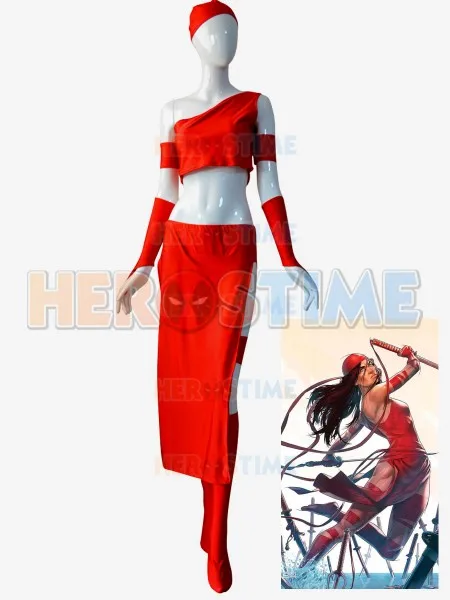 Free Shipping Girl Marvel Comics Elektra Natchios Costume Red Lycra ...
