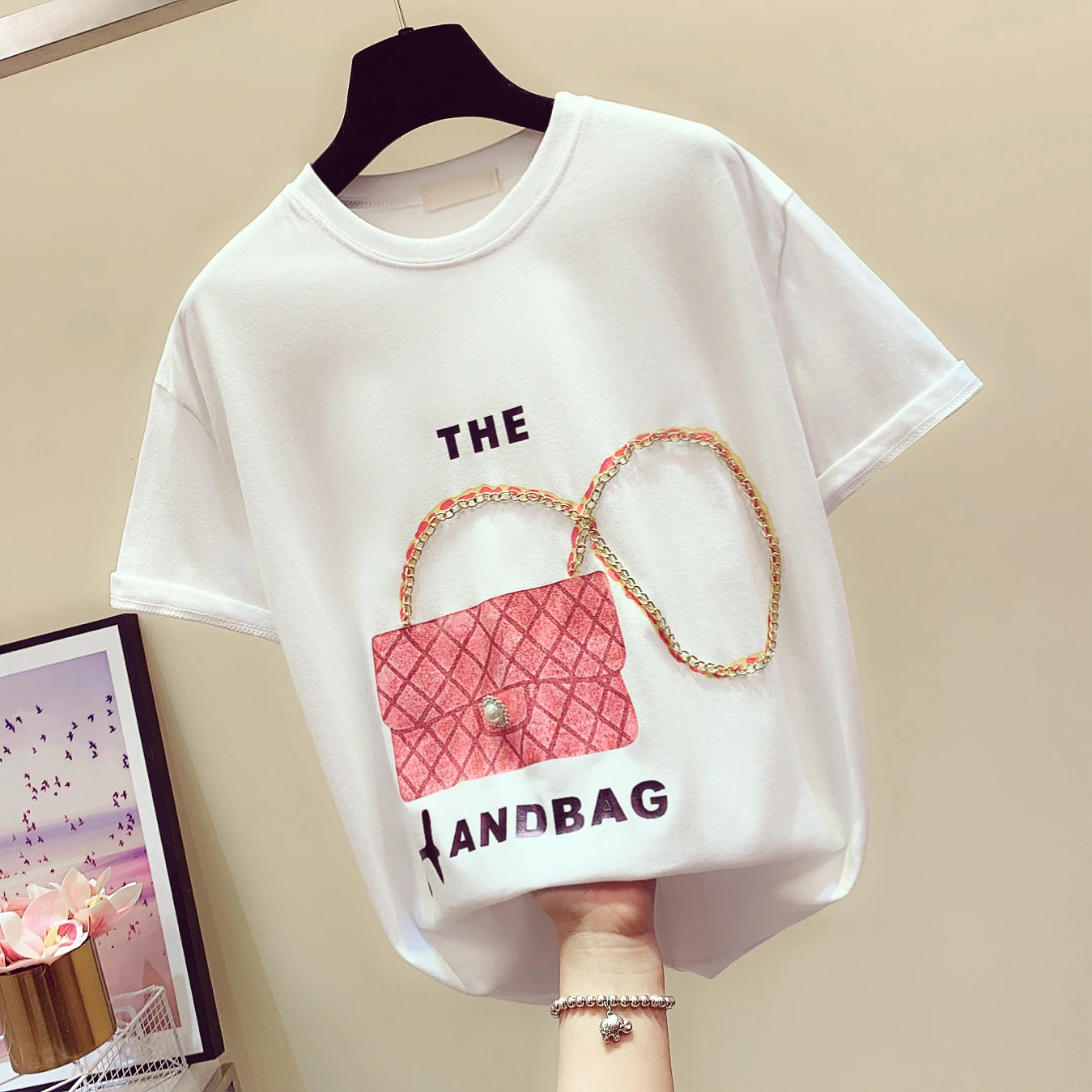 Tees Shirts Women 2019 Summer New Korean Loose Bags Chain Splice Short
