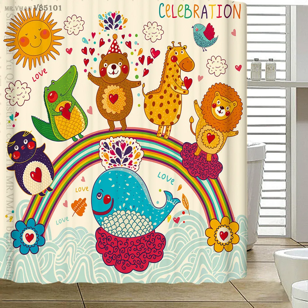 Shower Curtain Thick Waterproof Polyester Shower Curtain Mildew Cartoon