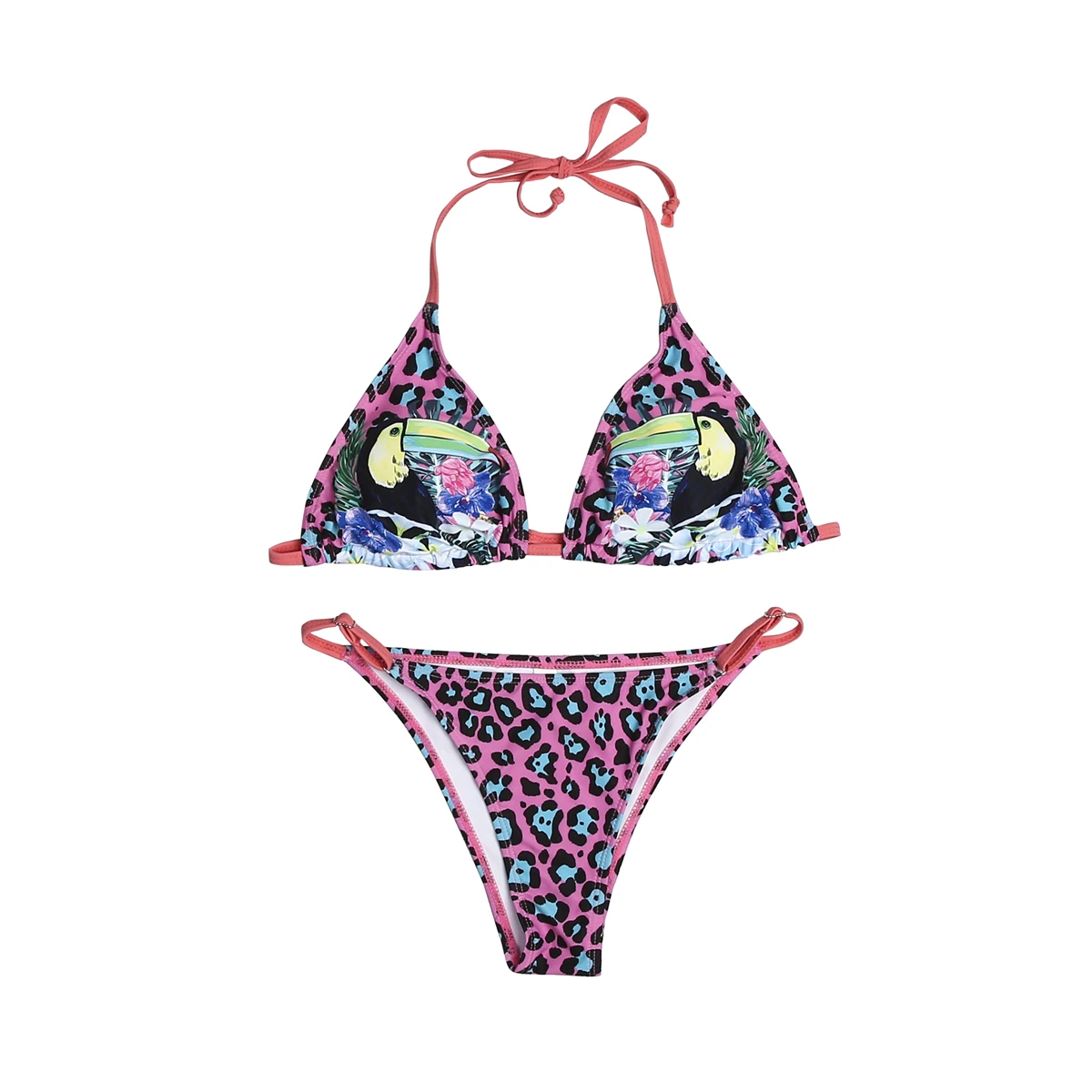 Print Swimmer Flower Colorful Womens 2pcs Swimwear Padded Bra Thong