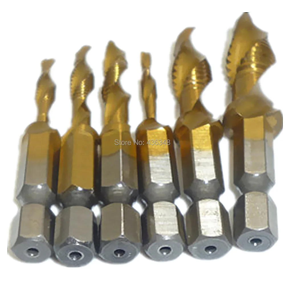 6pcs Hss6542 Mertic Combination Drill Tap Spiral Flute Titanium Coated ...