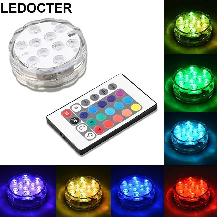 10 LED RGB Submersible Lights, Multi Color Underwater Night Light with ... 10 LED RGB Submersible Lights, Multi Color Underwater Night Light with ...