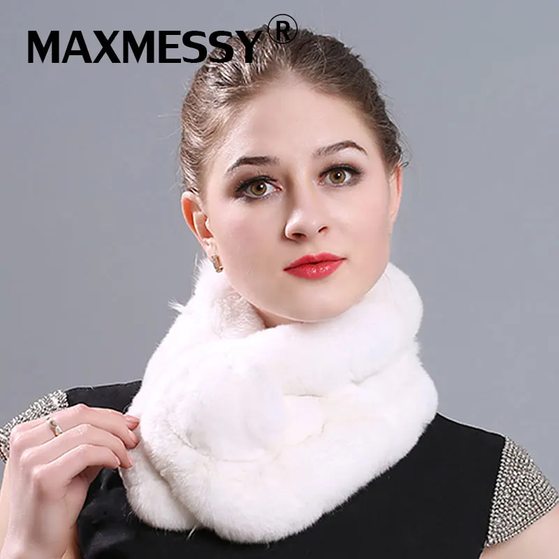 Nueva Piel auténtica bufanda mujeres invierno mano tejer bufanda conejo ...