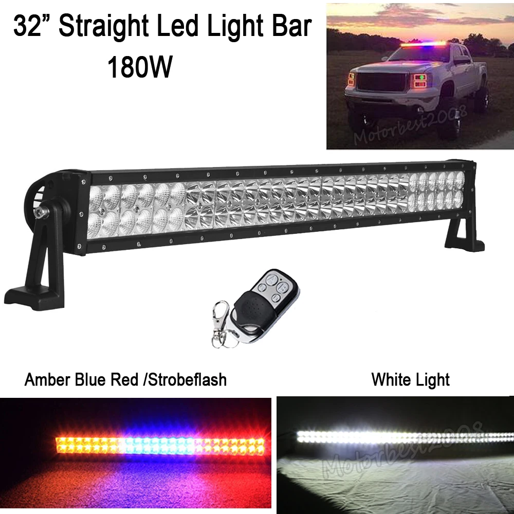 32"inch 180W Straight Led Work Light Bar White 6000k / Amber Blue Red ...