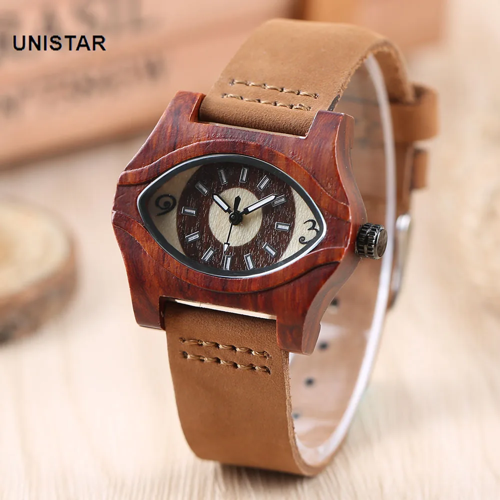 UNISTAR Luxury Fashion Angel Eyes Antique Red Wooden Quartz Watch With ...