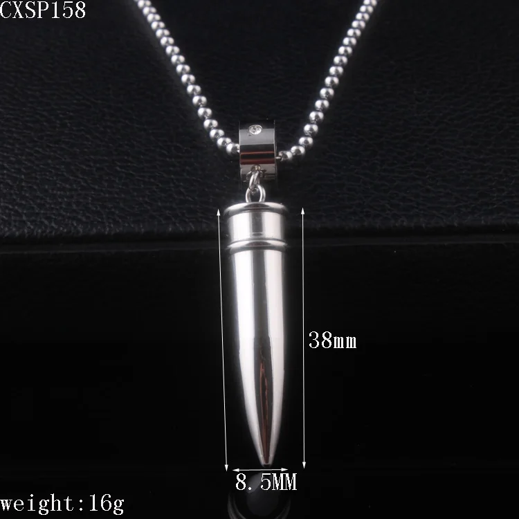Shiny Polished Bullet Shape Mens Stainless Steel Pendant With 18" Black ...