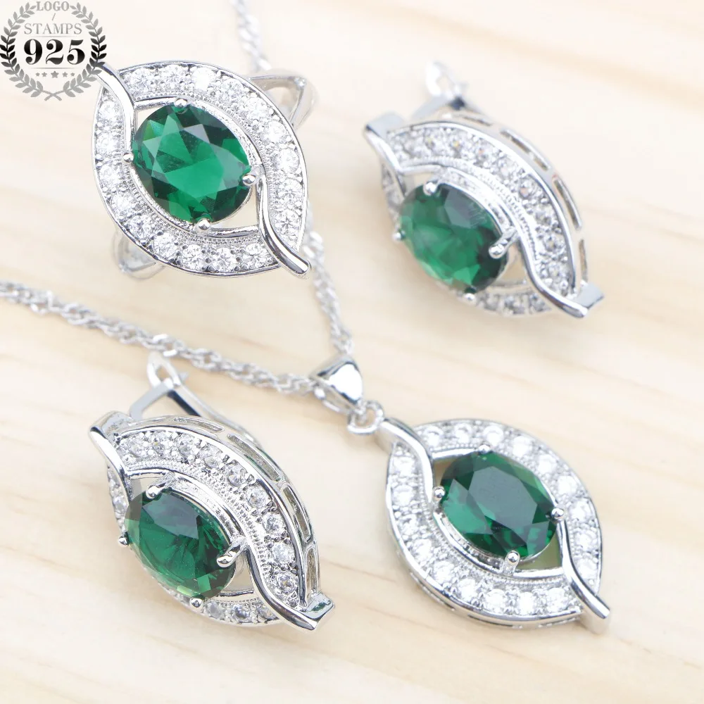 Green Zirconia 925 Sterling Silver Bridal Jewelry Sets Women Wedding ...