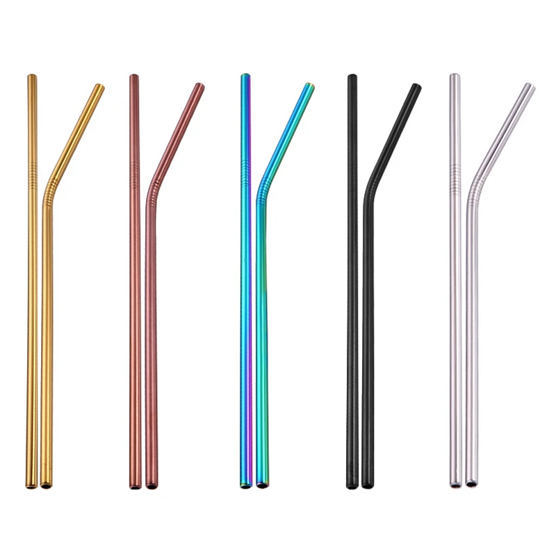 UPORS 4Pcs/Set Stainless Steel Metal Drinking Straw Reusable Straw with ...