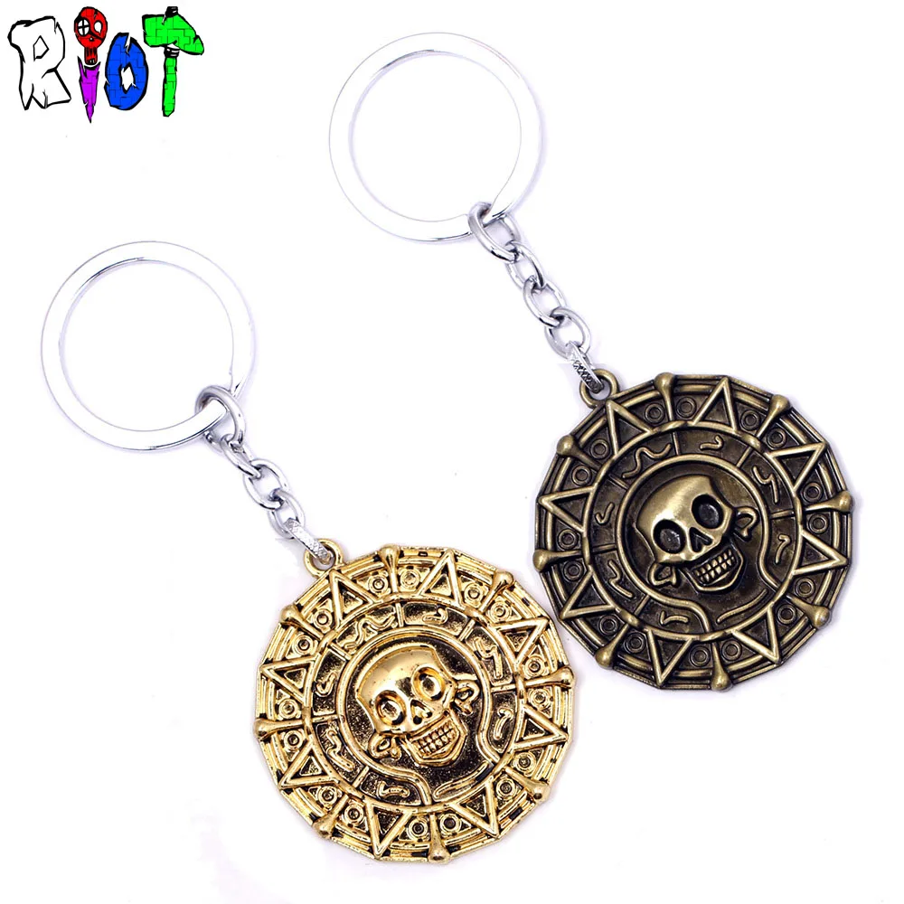 Classic movie Pirates of the Caribbean round keychain Aztaka gold coin ...