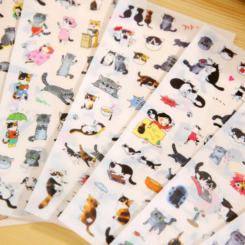 6 Sheets Stickers Kawaii Cartoon Cats Fun Diary Sticker For Notebook ...