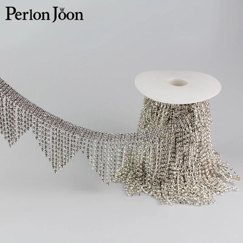 1yard Tassel Wavy crystal rhinestones fringe trim metal chain Ribbon ...
