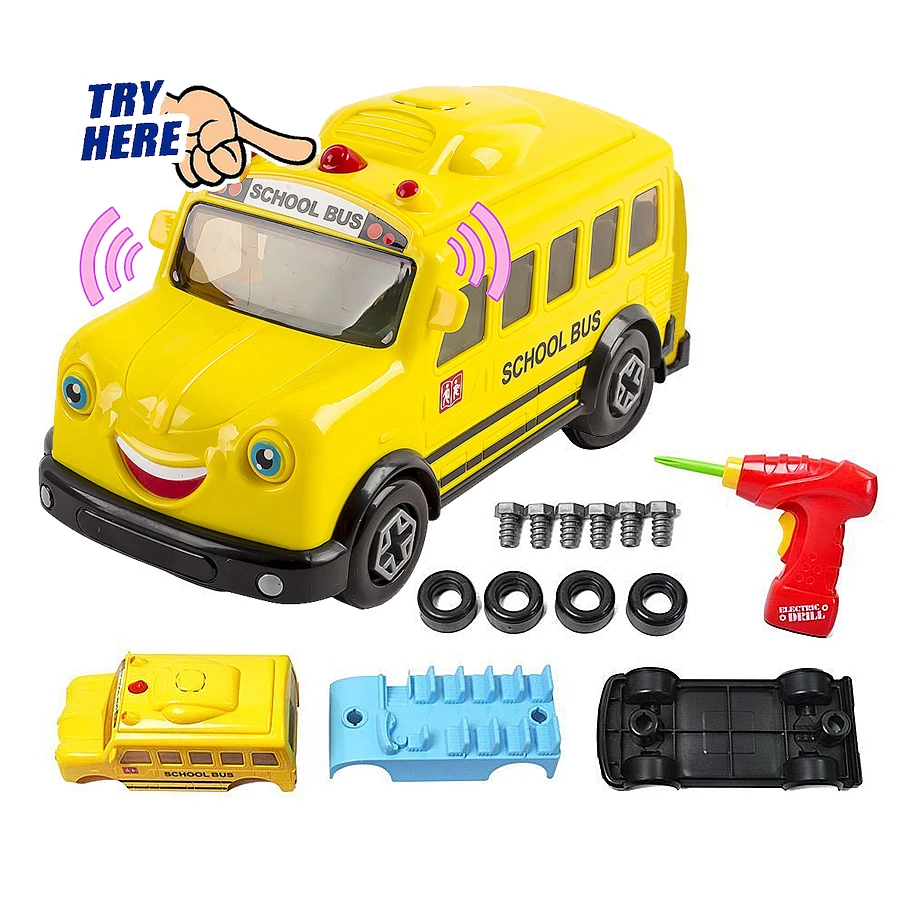 DIY-Assembled-School-Bus-Scale-Model-Building-Kits-With-Lights-and ...