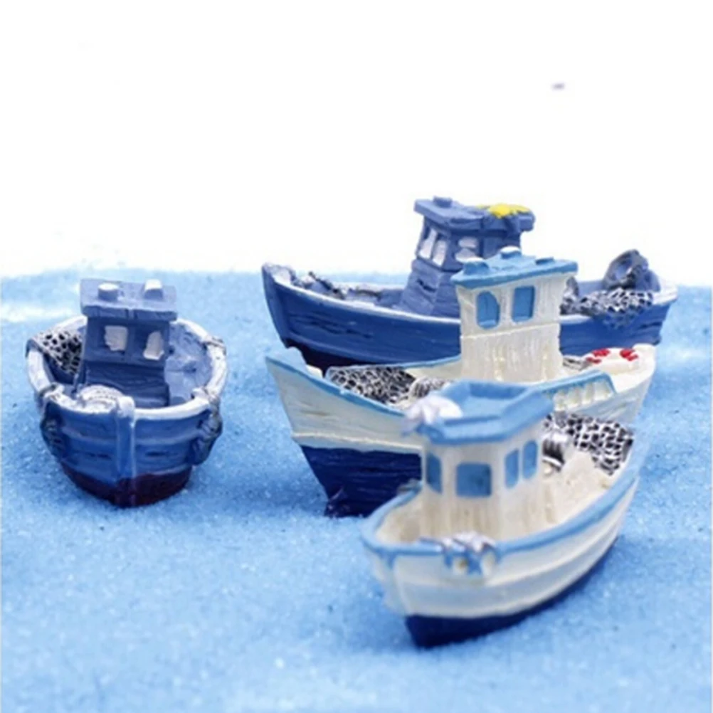 Mini DIY Yacht Ship Fishing Boat Miniature Fairy Craft Micro ...