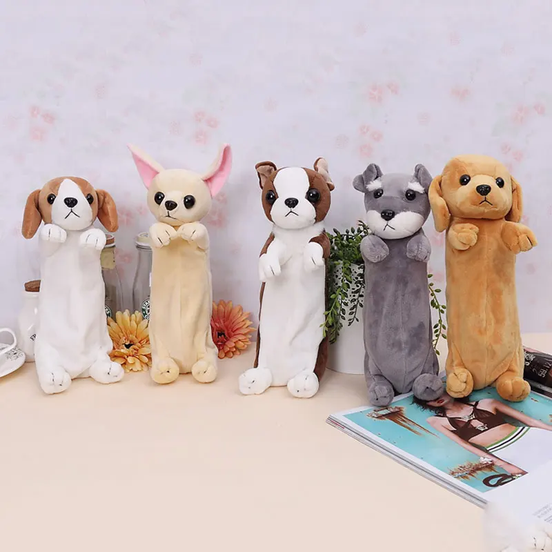 Dog Pencil Case Cartoon Fluffy Pencil Bag Plush Animal Pencilcase For ...