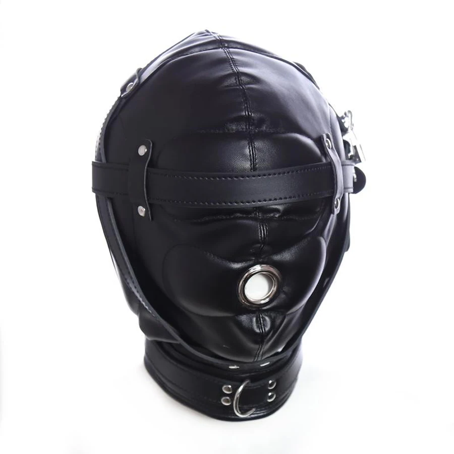 Leather-Sensory-Deprivation-Hood-Gimp-Mask-Padded-Blindfold-Fetish ...