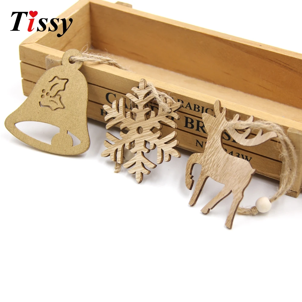 9PCS DIY Christmas Snowflakes&Deer&Bell Wooden Pendant Ornaments Home ...