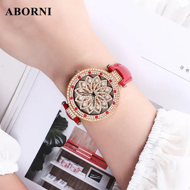 Creative Rotation Flower Women Watches Luxury Diamand Rose Gold Clock ...
