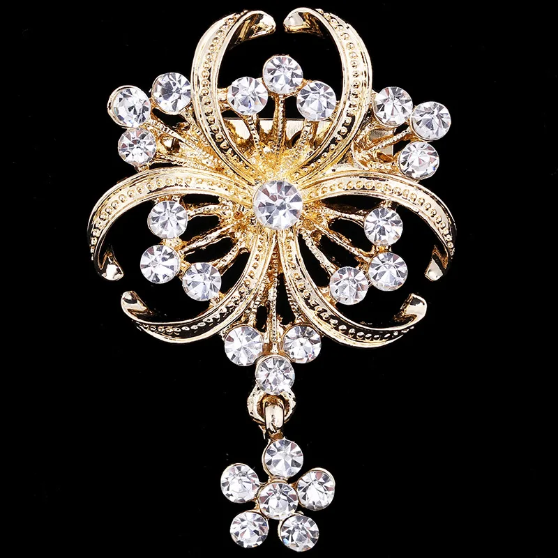 Fashion Bouquet Flower Gold Brooches For Wedding Jewelry Korean Crystal ...
