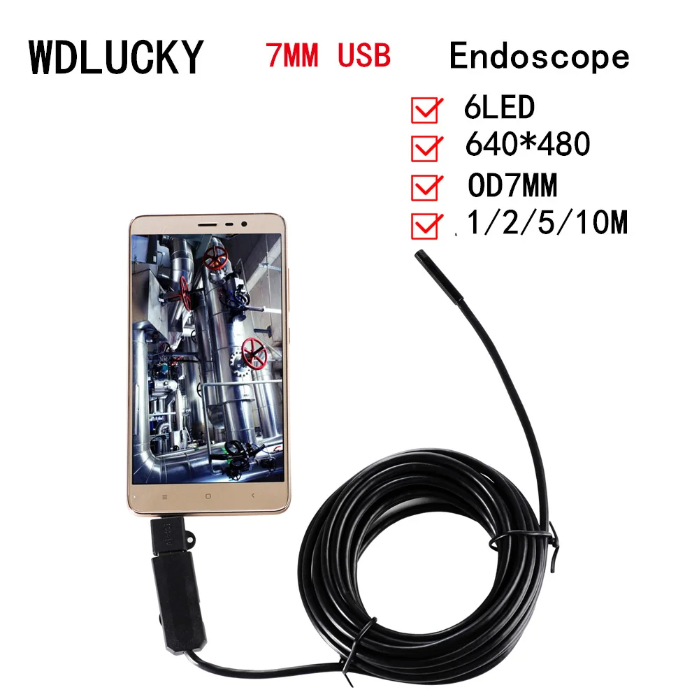 7mm 1M/2M/5M/10M USB Endoscope Waterproof 6 LED Borescope Tube ...