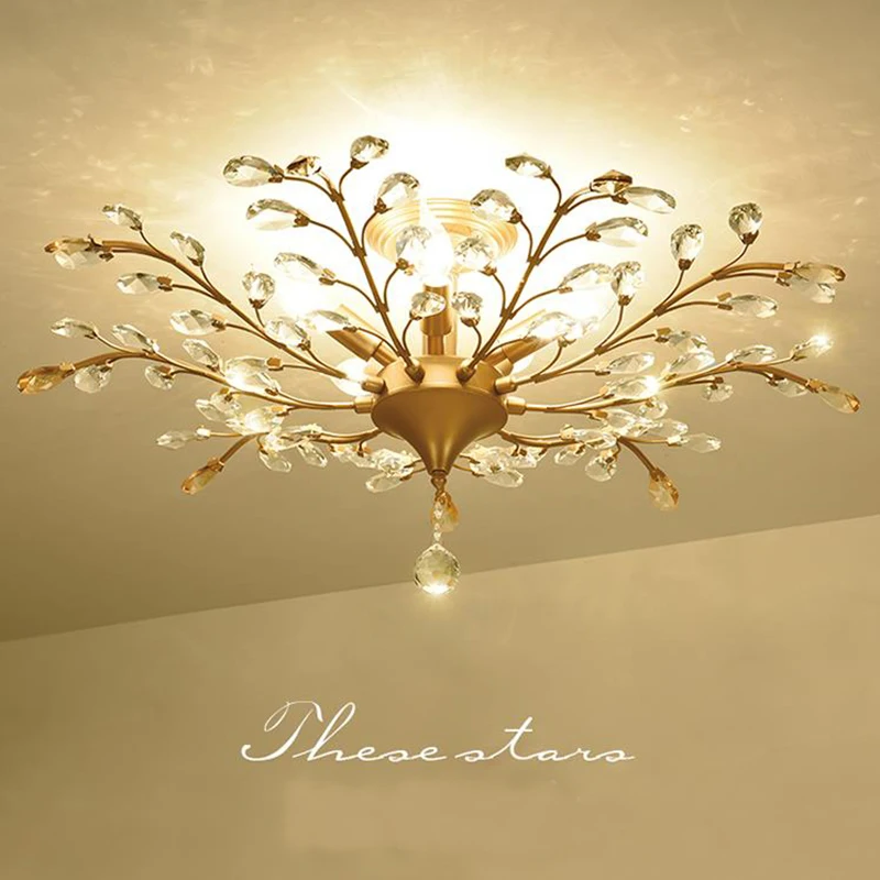 American country style LED crystal Ceiling Lights creative iron ...