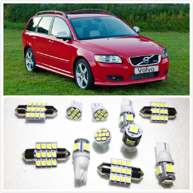 11 set White LED Lights Interior Package 10 & 31mm Map Dome For Volvo ...