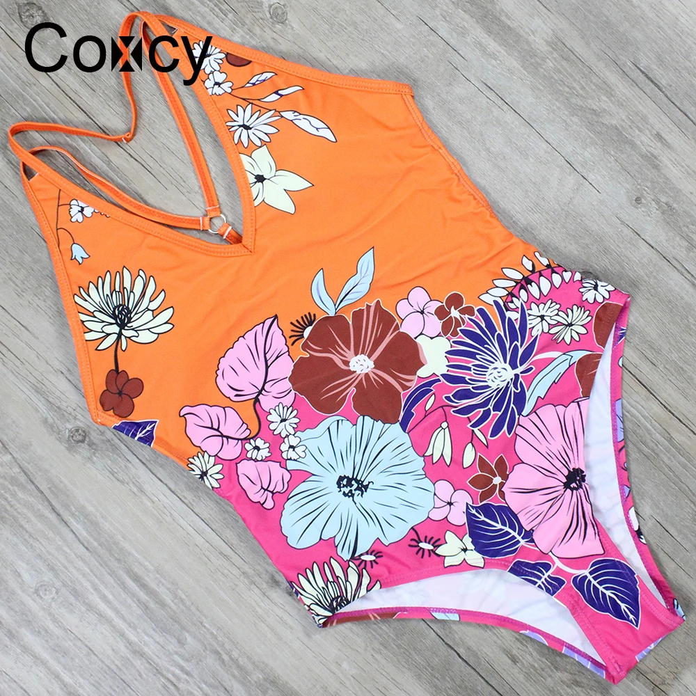 Coxcy Sexy Badeanzug Frauen Bademode Push Up Monokini Body Hohe Blumendruck Badeanzug Badeanzug
