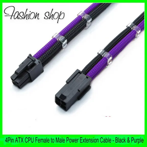 High quality 12" Black & Purple Single Sleeved 4Pin ATX Female to Male ...