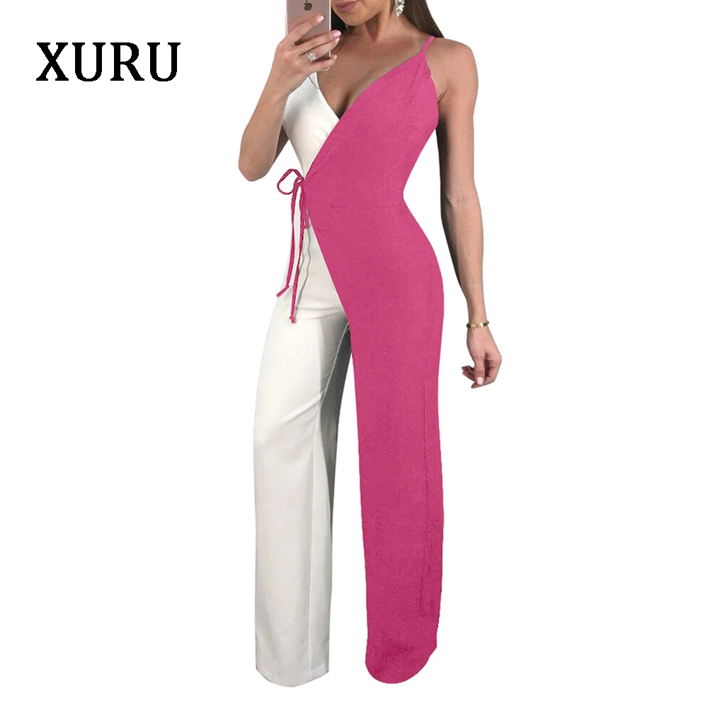 XURU Для женщин без рукавов широкие брюки комбинезоны комбинезон v ...