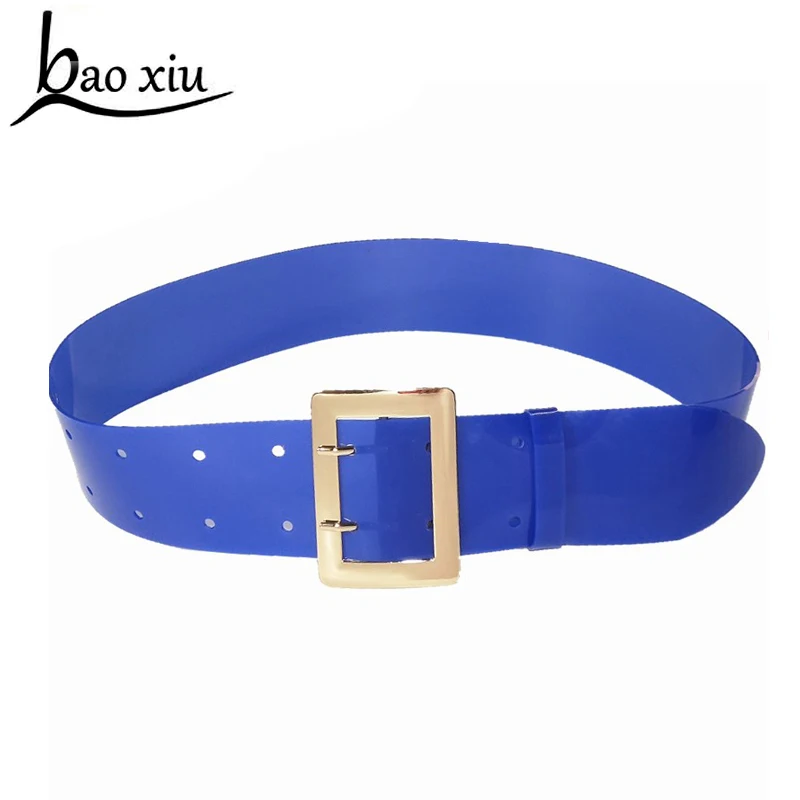 PVC Belts Female double pin buckle Transparent Metal Button High Waist ...