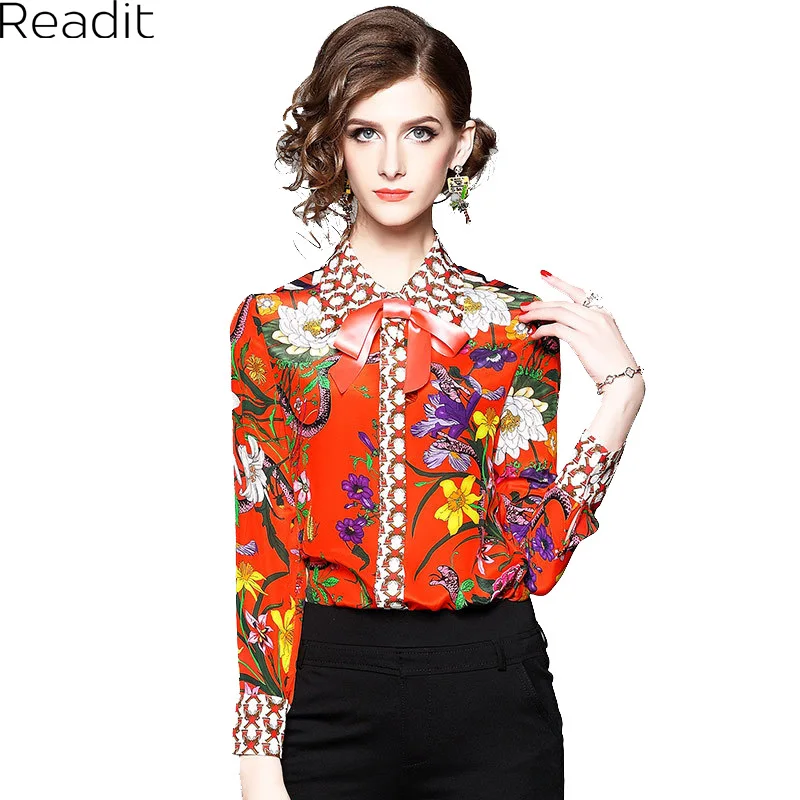 Readit Silk Blouse 2018 Spring Woman Shirt Blouse Collar Ribbon Bow ...