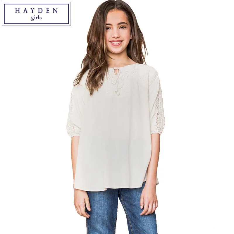 Girls Half Sleeve Lace Patchwork Blouse Top Neck Shirts Bow - AliExpress