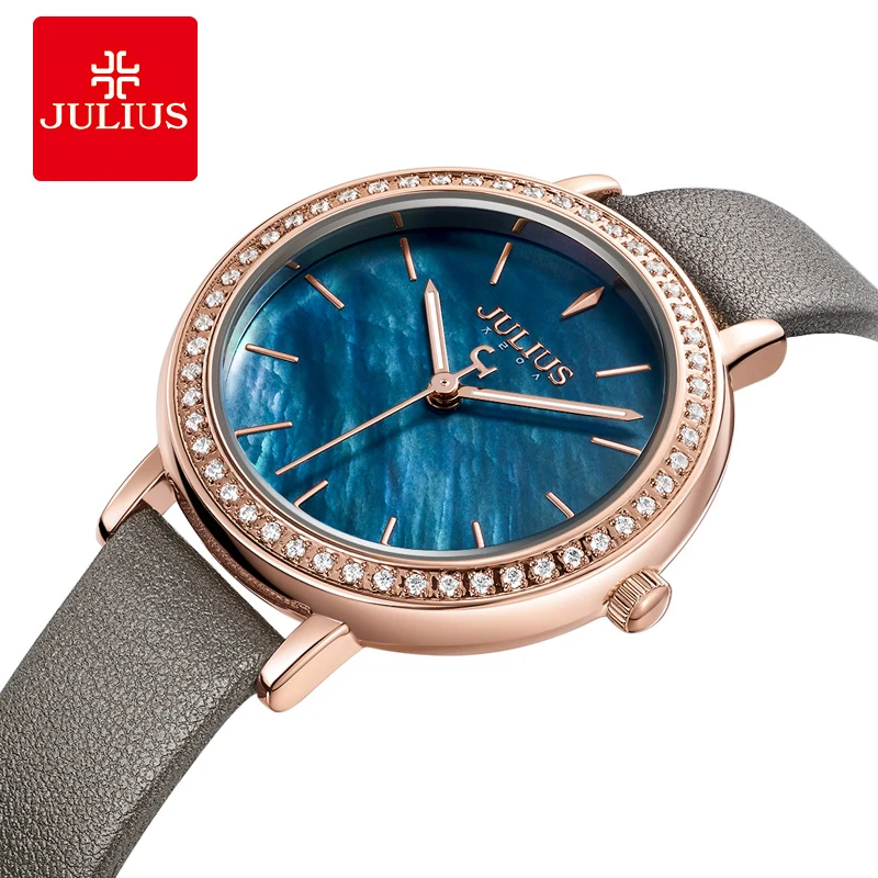 Julius Watch Women's Watch Leather Band Luxury Blue Mother Of Pearl ...