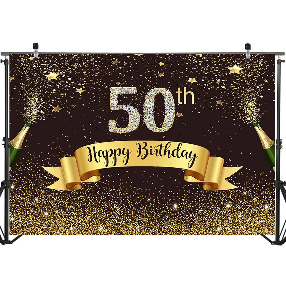 Neoback Happy 50th Birthday Backdrop Gold Glitter Bokeh Shiny Photo ...