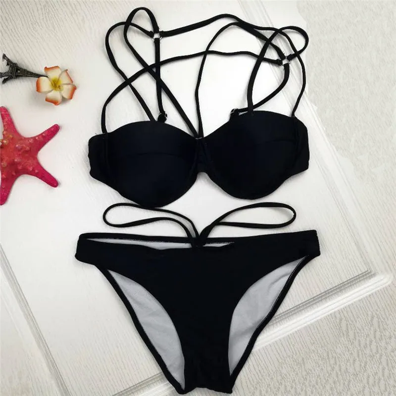 Hongfenyueding Swimsuit Black Sexy Brazilian Thong Bikini Set Bandeau
