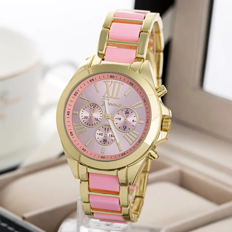Top EXTRA BIG Dial Geneva Style Metal Women Watch MEN Golden Wristwatch ...